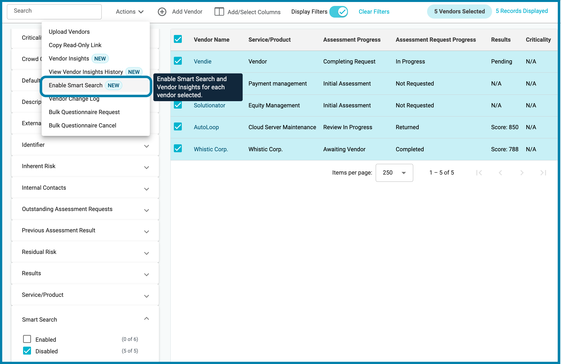 Enable Smart Search for Vendors – Whistic