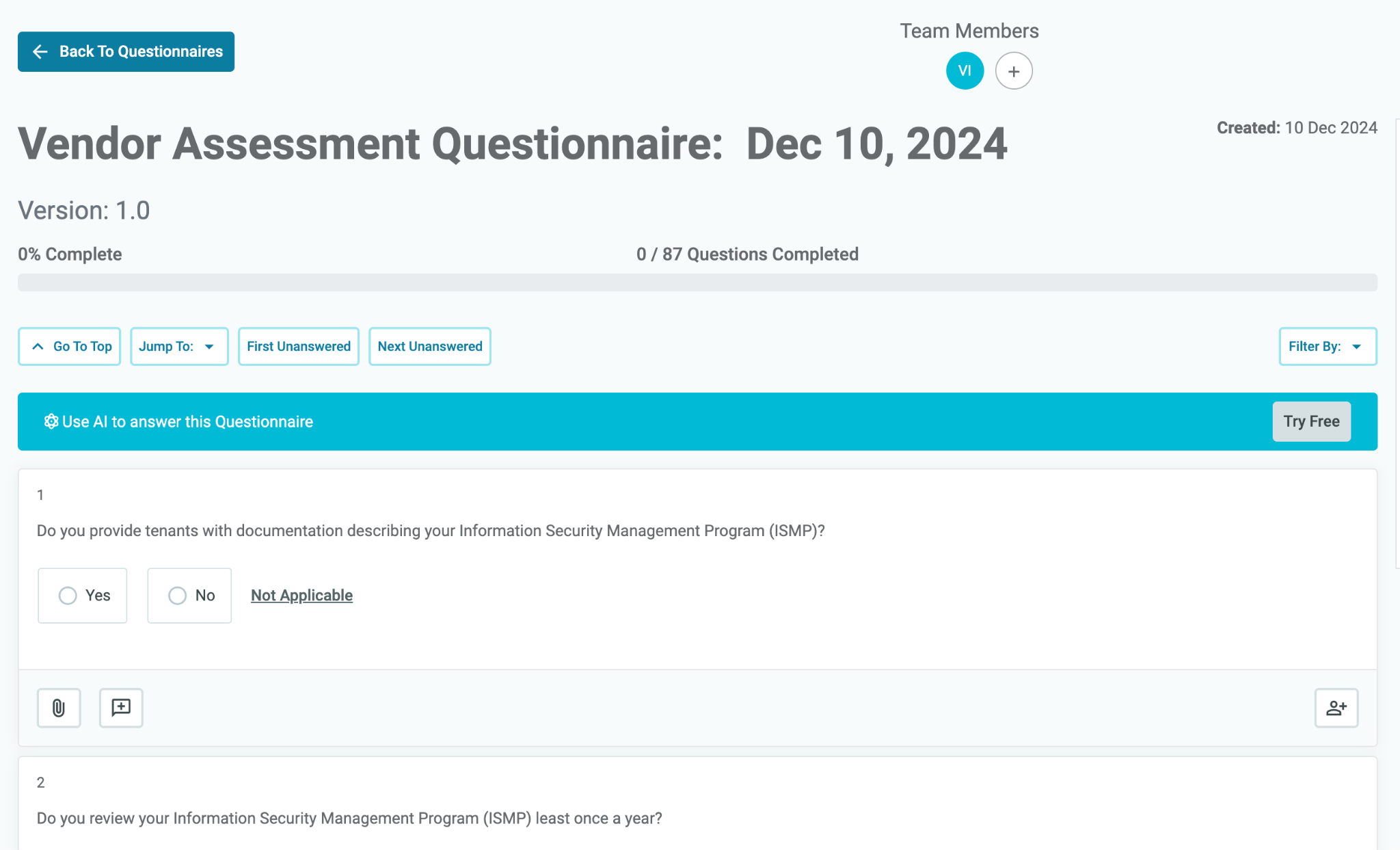 Completing a Questionnaire Request using Smart Response for Vendors ...