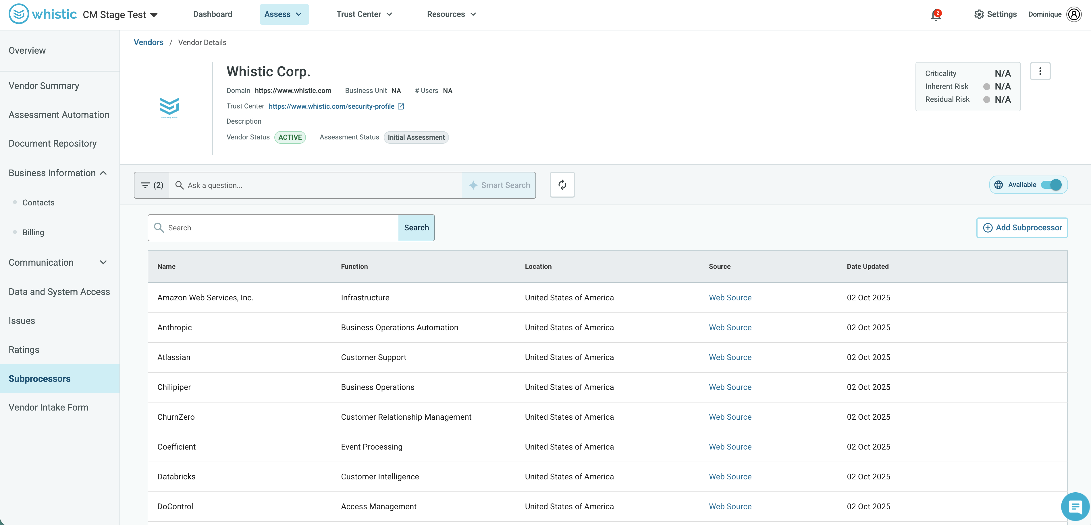 Using the Vendor Detail Page – Whistic
